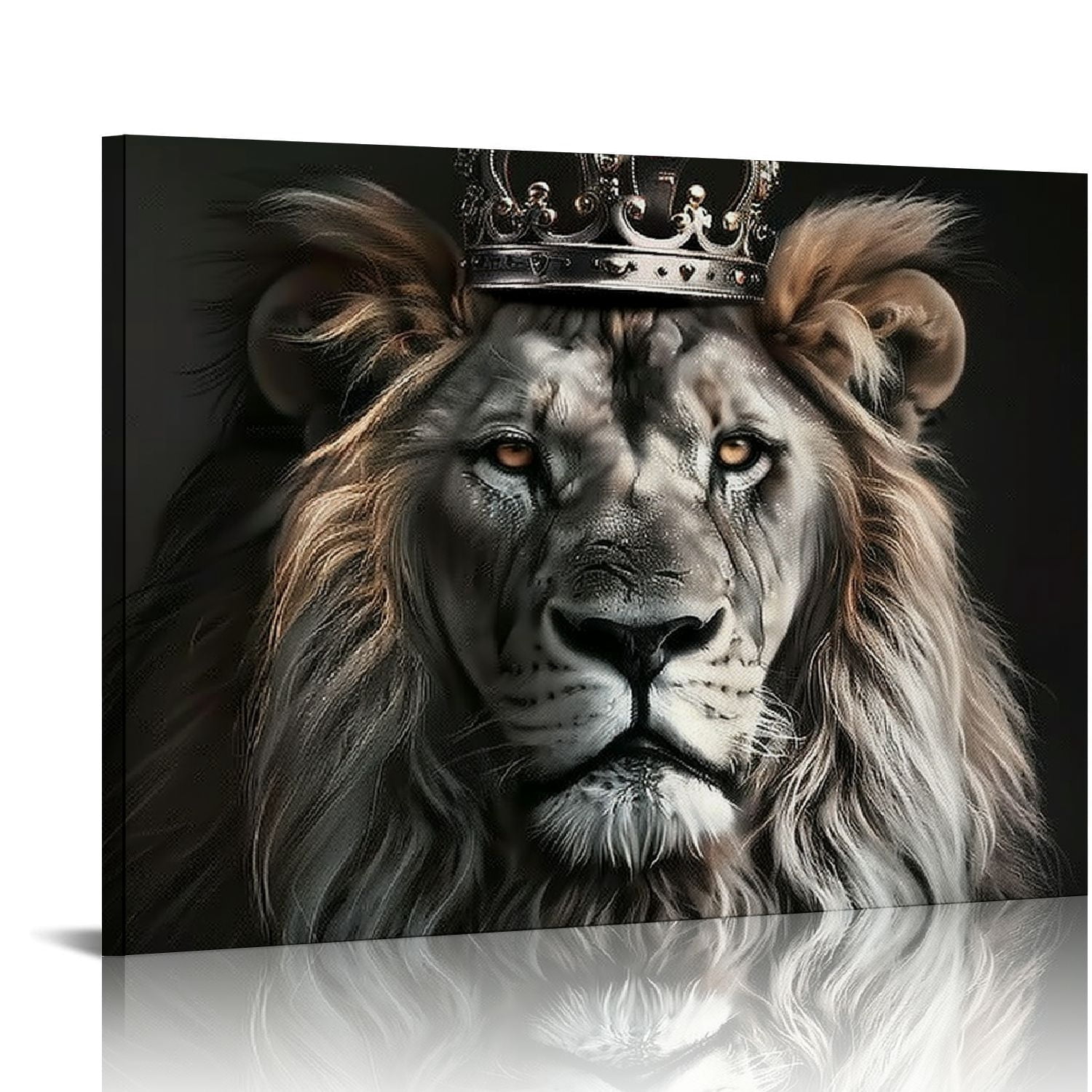 Nawypu DiaLFa Black and White Canvas Wall Art King Lion with Crown ...