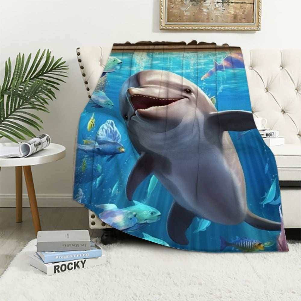Nawypu Dolphin Blanket Cute Ocean Sea Animal Print Throw Blankets for ...