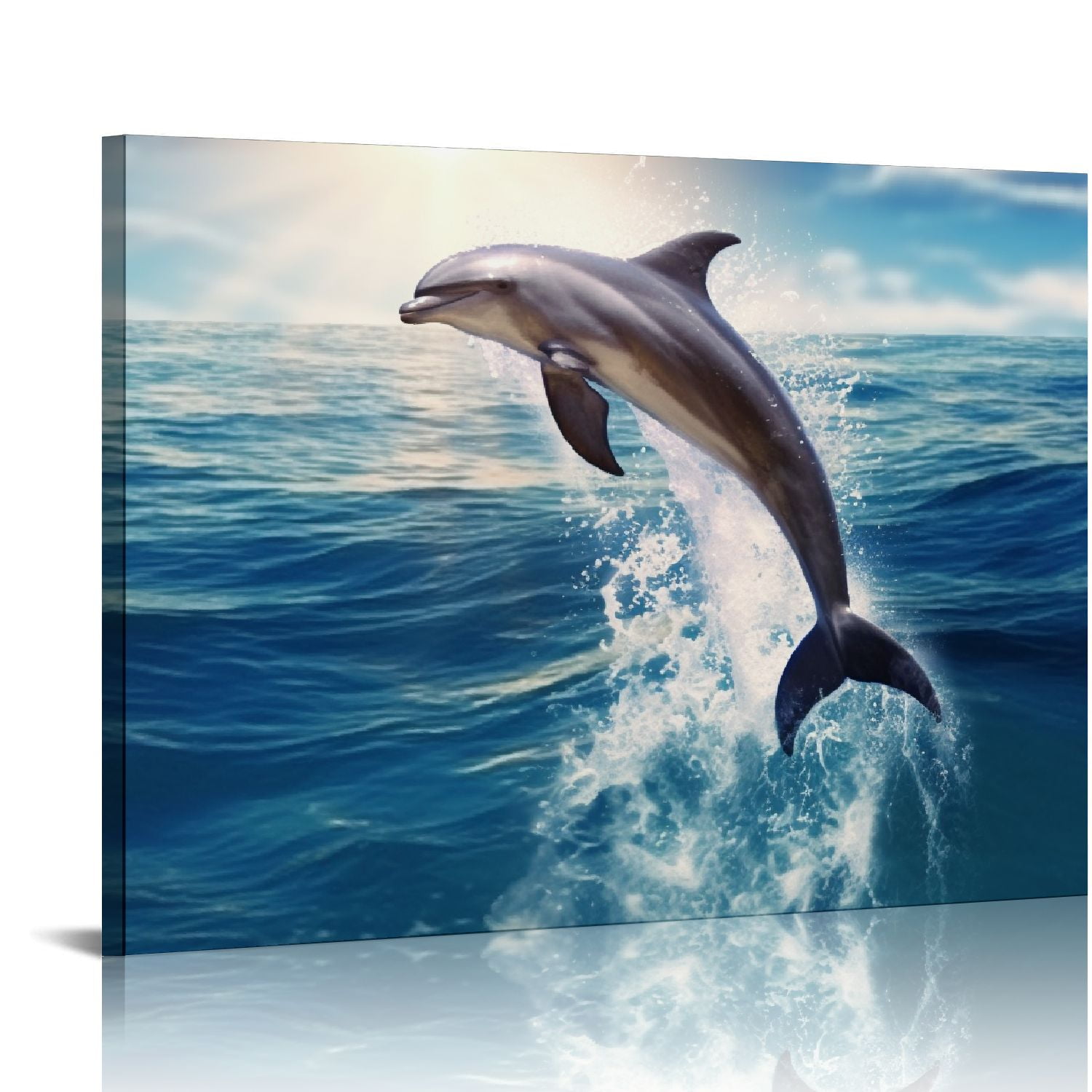 Nawypu Dolphins Canvas Print Wall Art Blue Ocean Jumping Dolphins ...