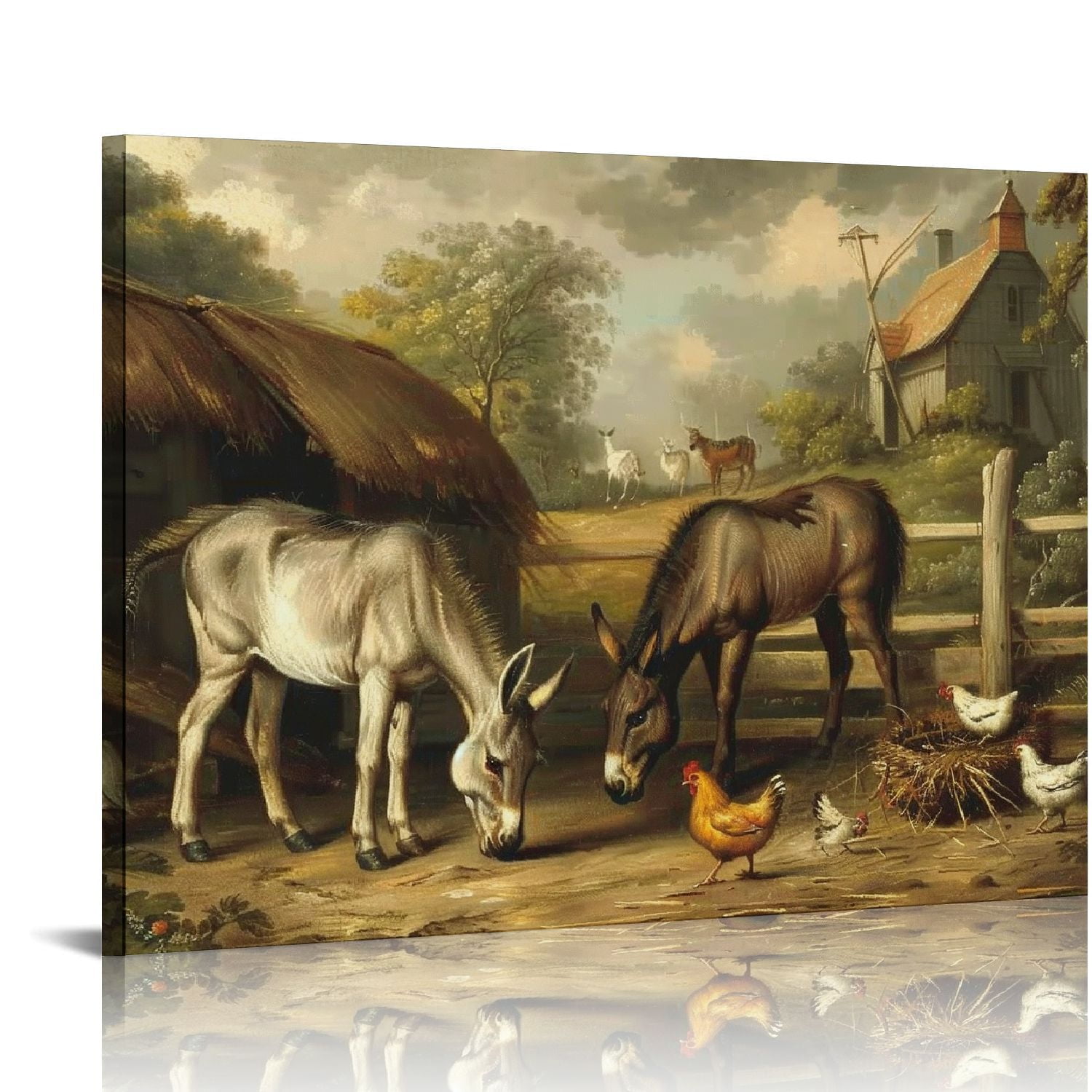 Nawypu Donkey on The Farm Sheep Rooster Hen Poster Decorative Painting ...