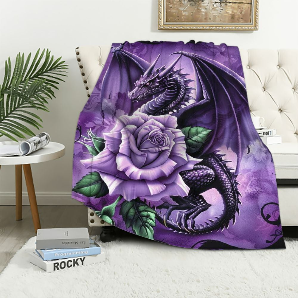 Nawypu Dragon Beauty Silk Touch Dragon Throw with Sherpa Lining ...