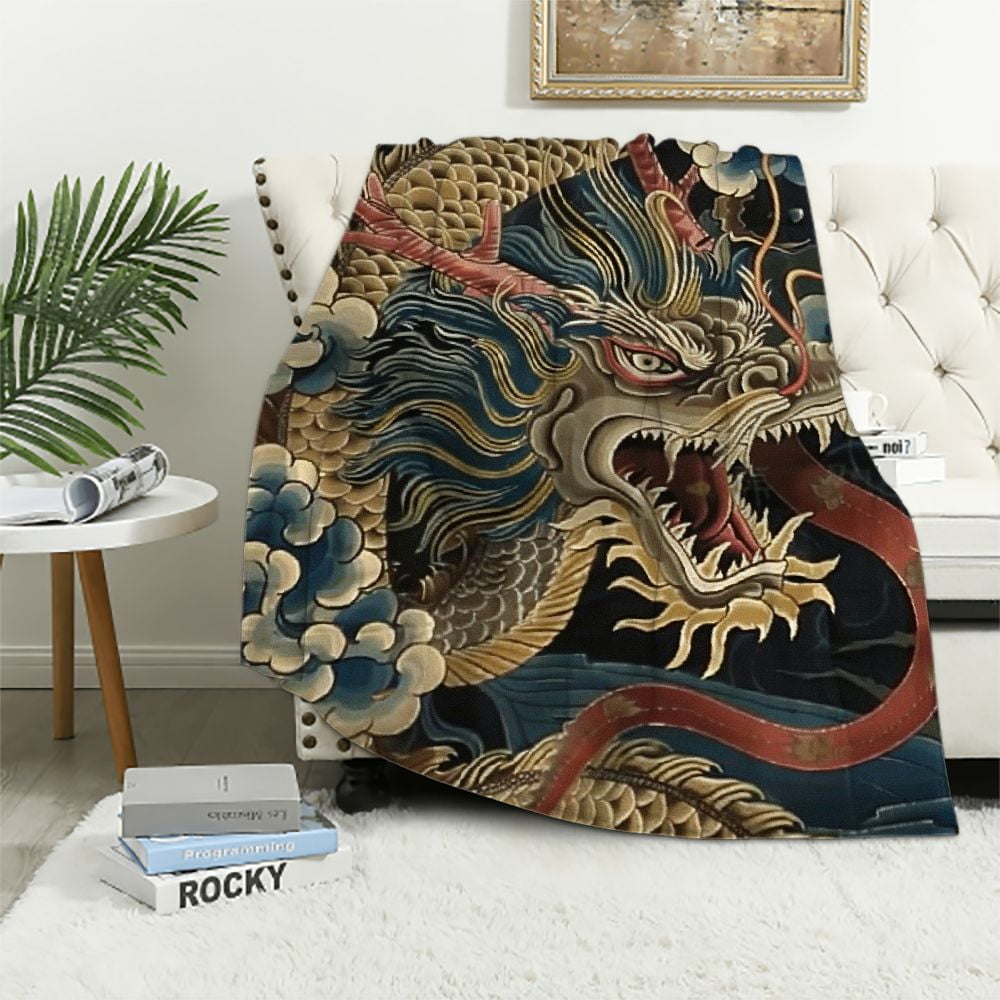 Nawypu Dragon Gold Oriental Style Asian Blanket Asian Style Bed Blanket ...