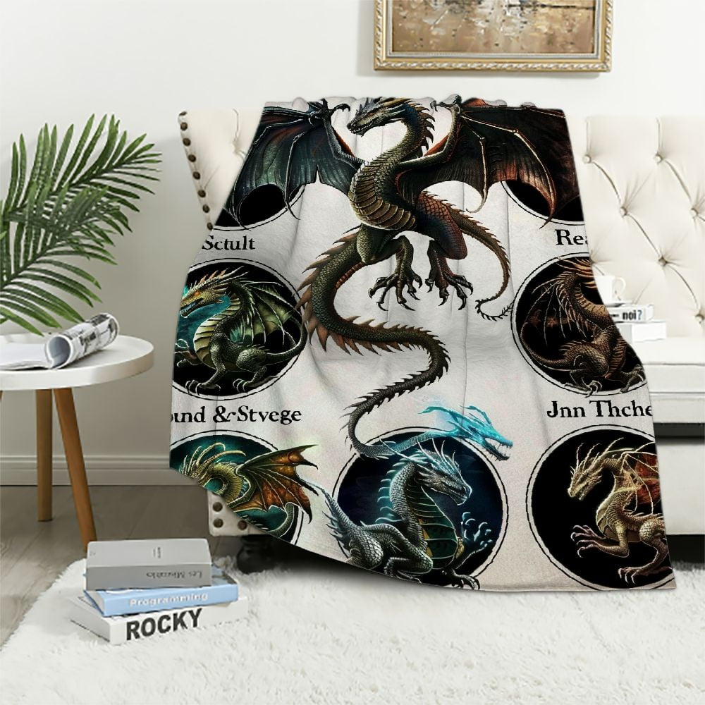 Nawypu Dragon Throw Blanket, Flannel Cute Dragons Themed Stuffed Animal ...