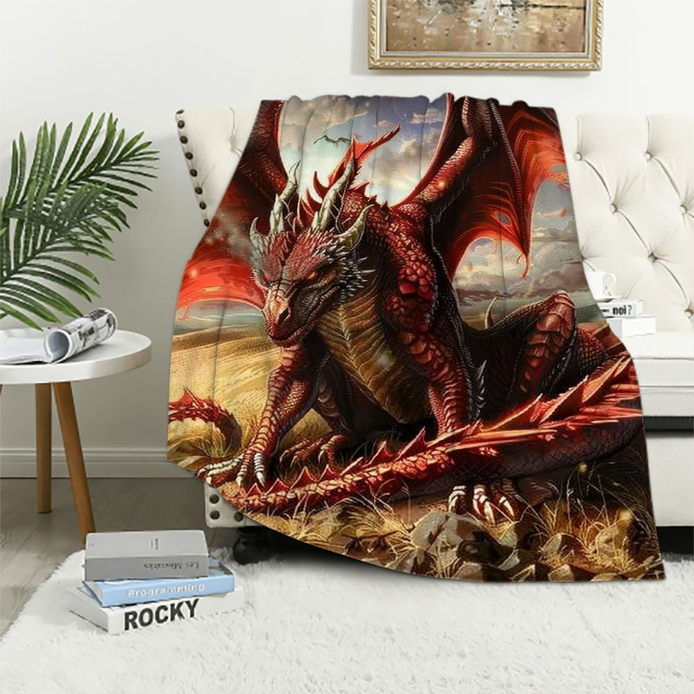 Nawypu Dragons Lair Queen Size Raschel Plush Dragon Throw Blanket ...