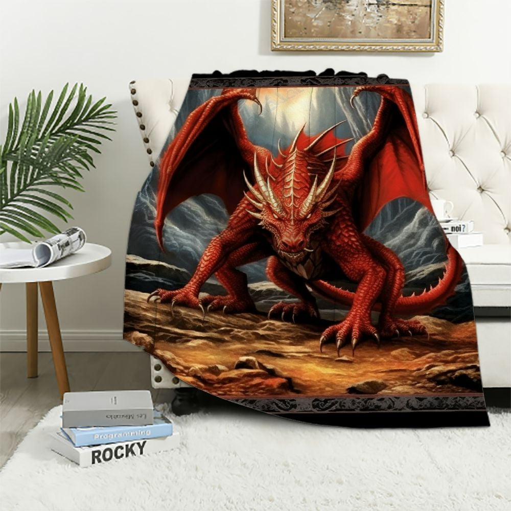 Nawypu Dragons Lair Raschel Plush Dragon Throw Blanket, Measures ...