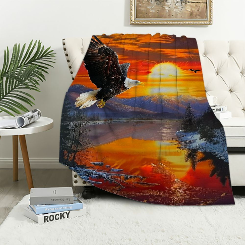 TIAOTIAOHOU Eagle Blanket Sunset Hawk Blanket Soft Fuzzy Plush Throw ...