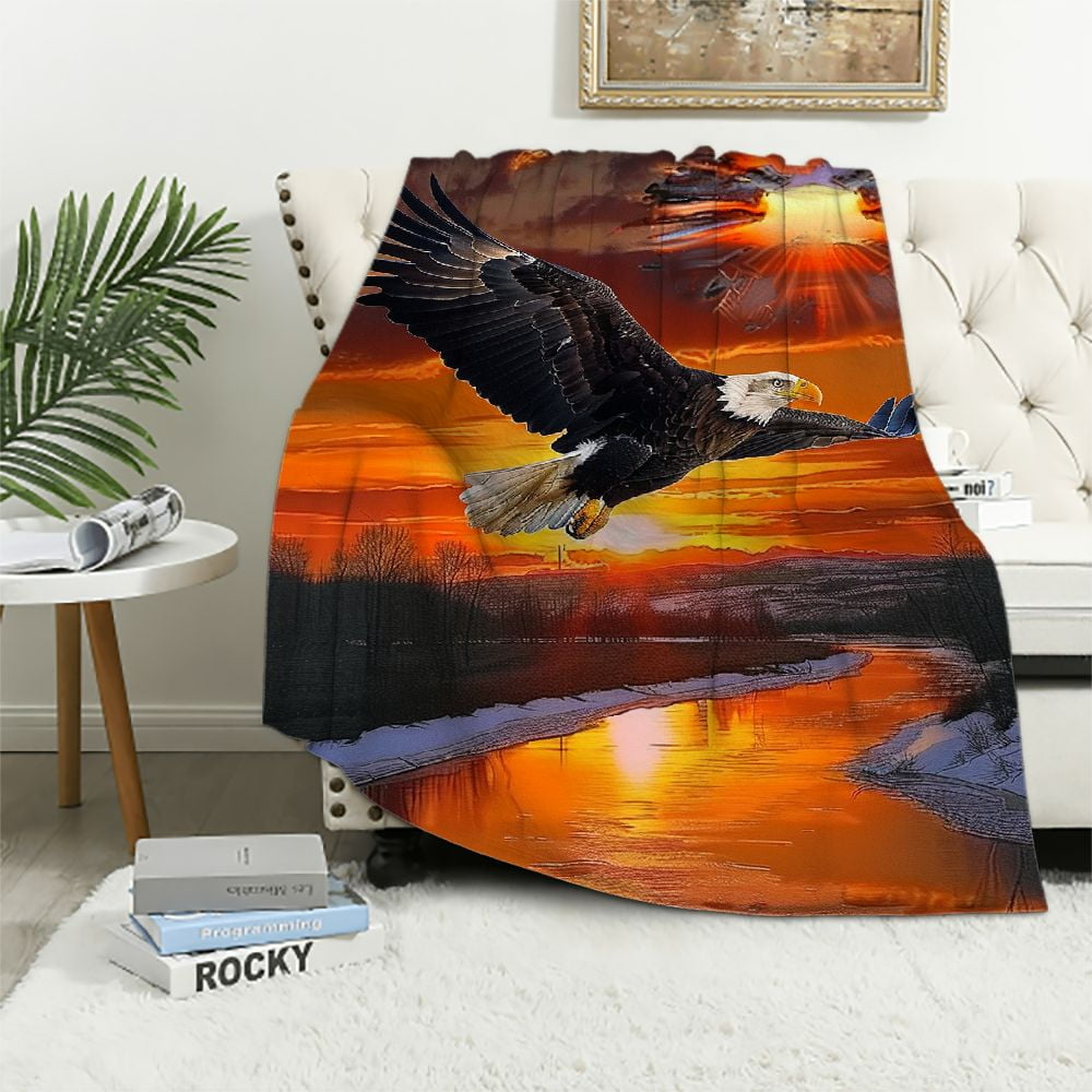 Nawypu Eagle Blanket Sunset Hawk Flying Falcon Blanket Soft Fuzzy Plush ...