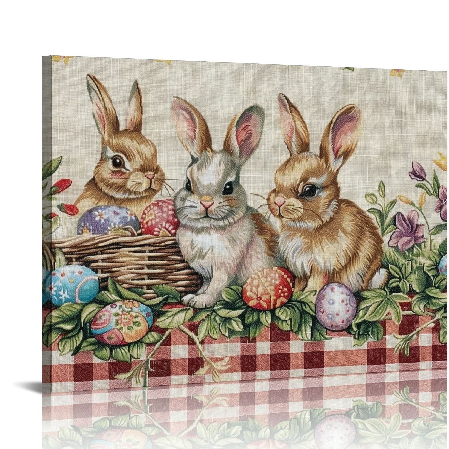 Nawypu Easter Bunny Plaid Wall Art For Living Room/Bedroom, Canvas ...