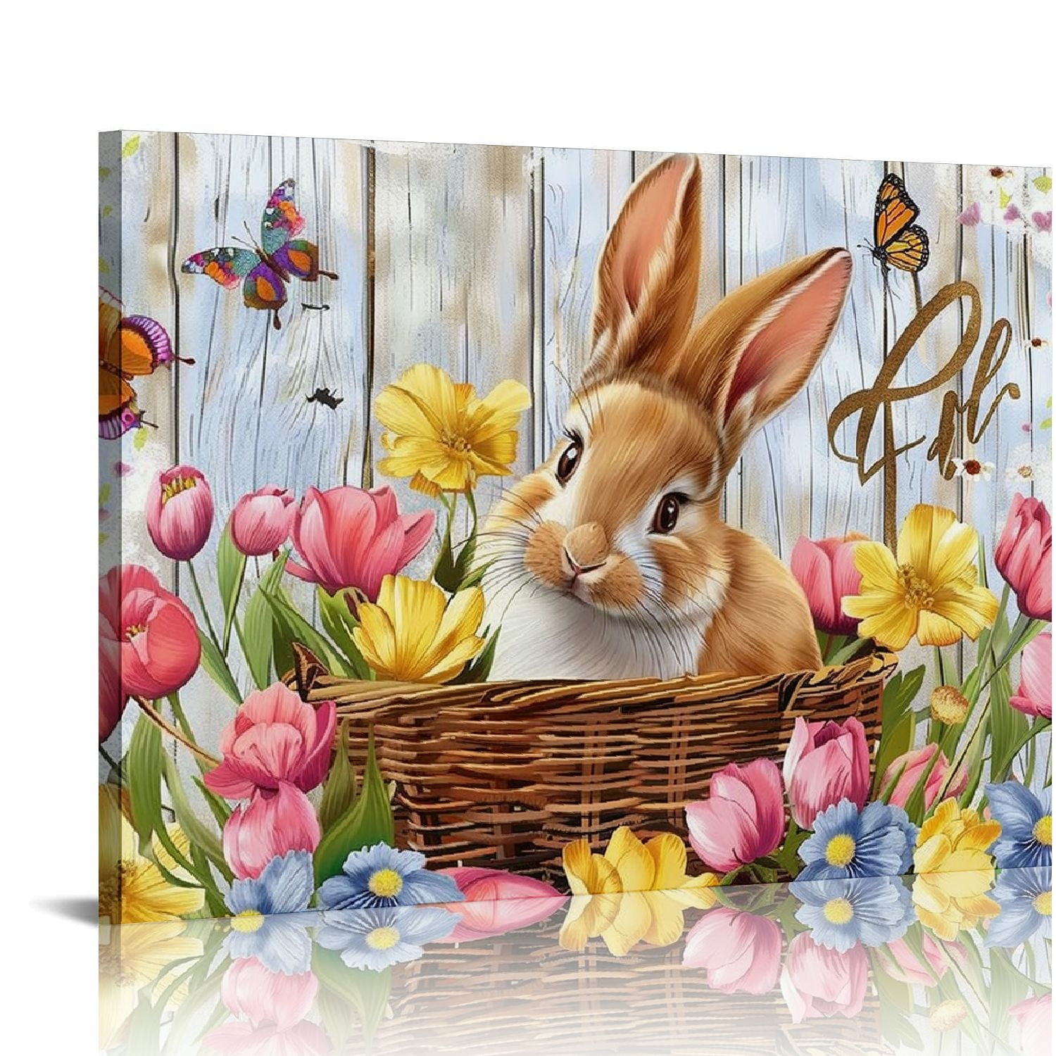 Nawypu Easter Bunny Tulip Wall Art For Living Room/Bedroom, Canvas ...
