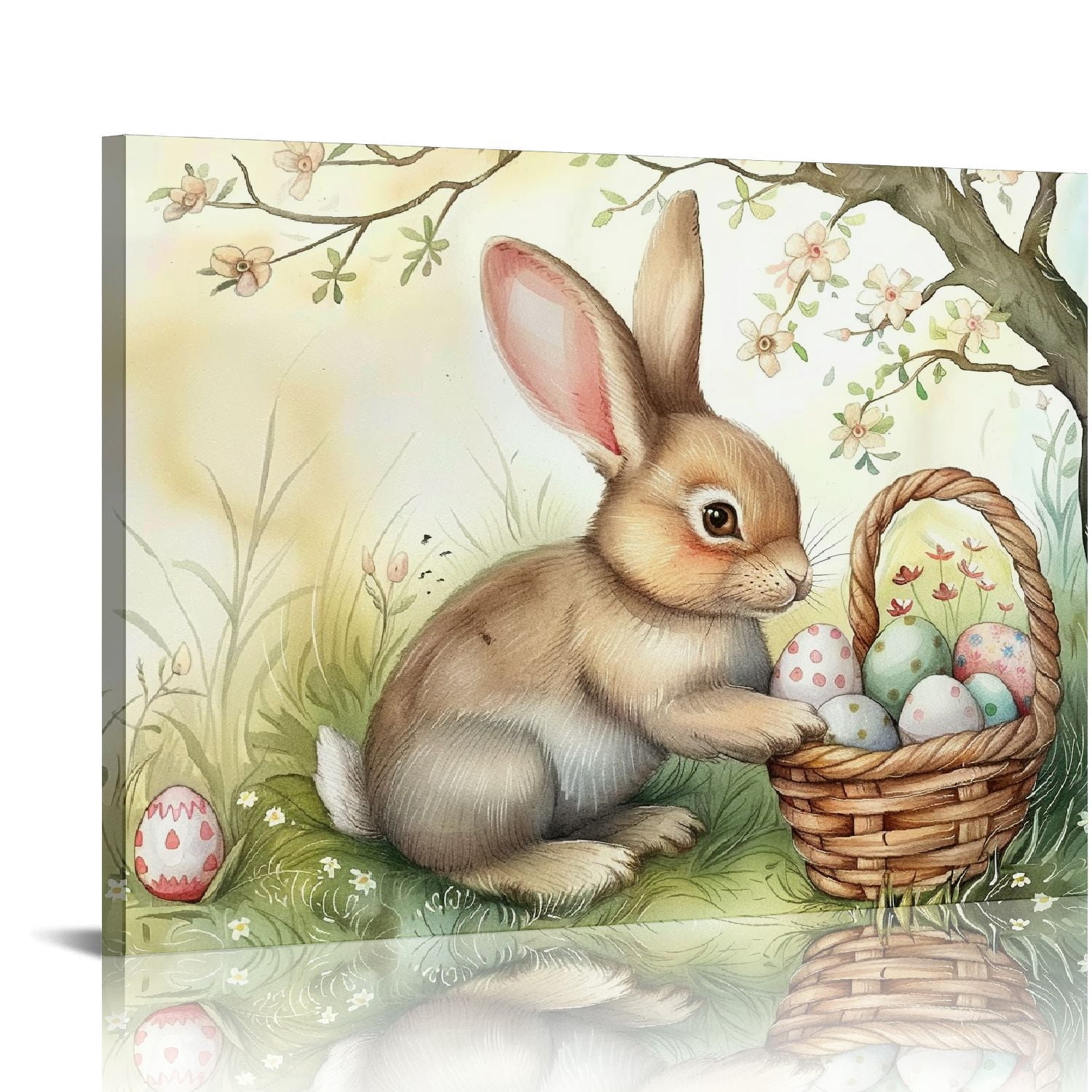 Nawypu Easter Canvas Wall Art Cute Easter Bunny Egg Vintage Spring Wall ...