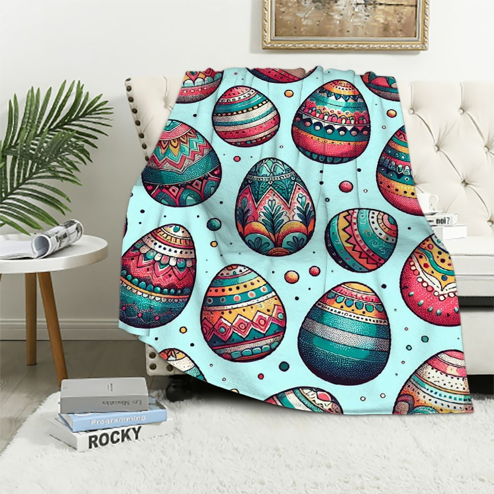 Nawypu Easter Eggs Throw Blanket Easter Colored Eggs Seamless Pattern ...