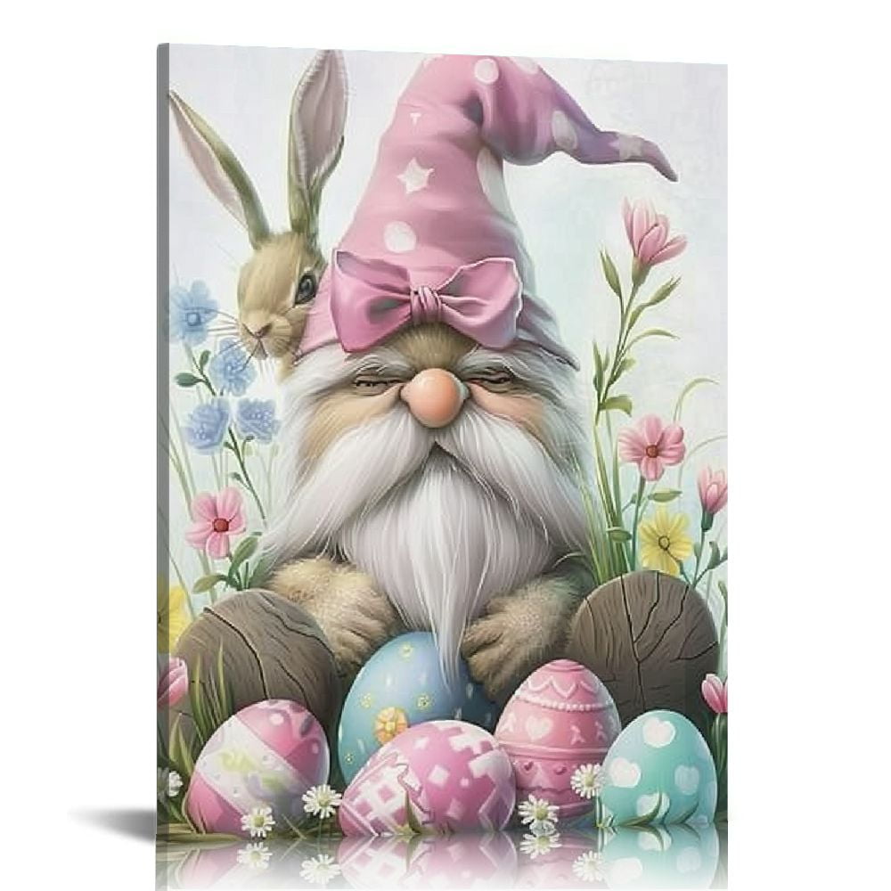 Nawypu Easter Gnome And Bunny Canvas Painting Wall Art Colorful Easter ...