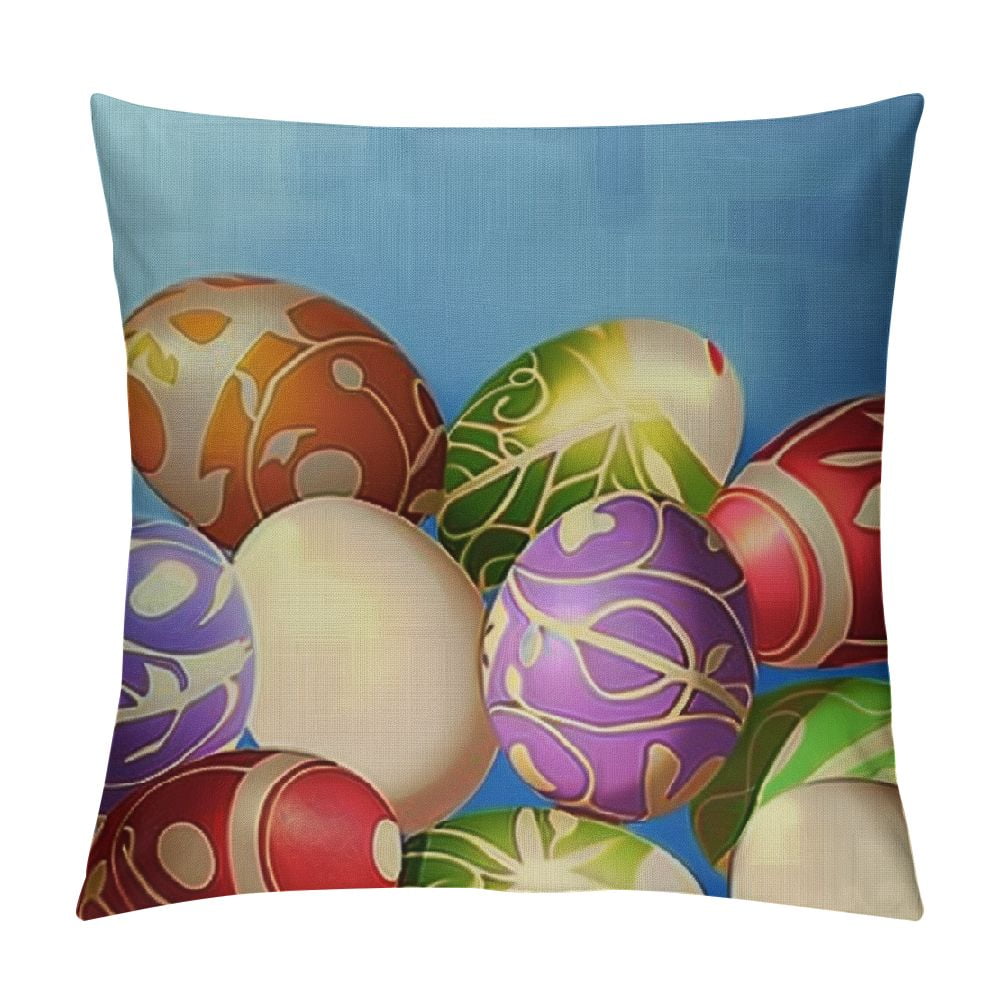 Nawypu Easter Pillow Case Colorful Eggs Flowers Leaves Polka Dot ...