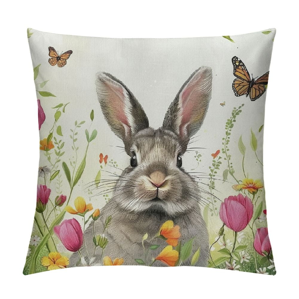 Nawypu Easter Pillow Cover Bunny Tulip Butterfly Decorations Holiday ...