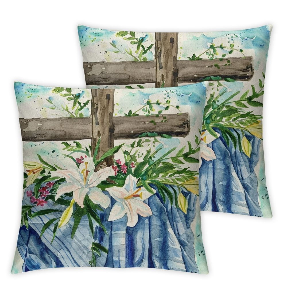 Nawypu Easter Pillow Cover Cross Floral He is Risen Decorations Holiday ...