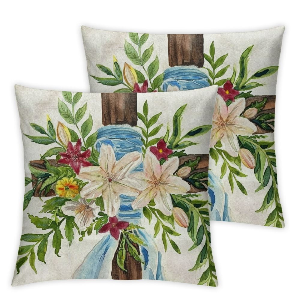 Nawypu Easter Pillow Cover Cross Floral He is Risen Decorations Holiday ...