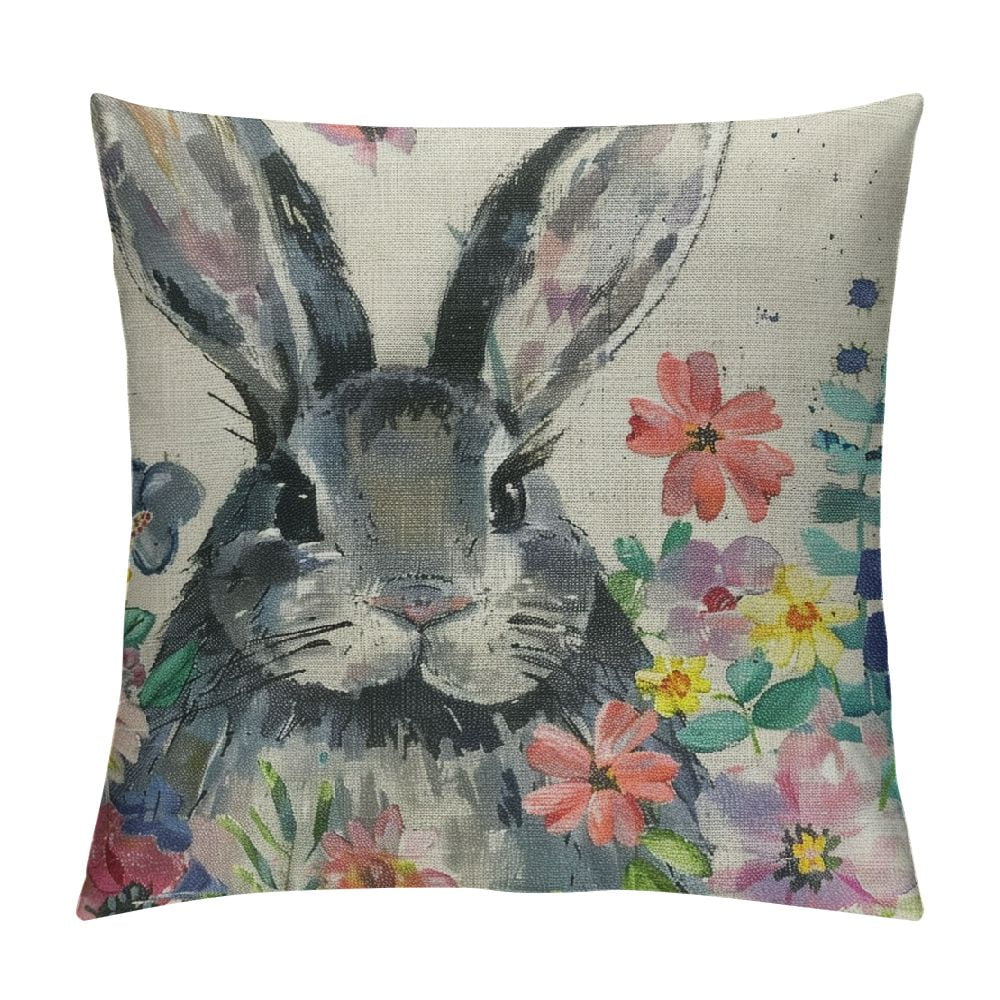 Nawypu Easter Pillow Covers Bunny Easter Floral Rabbit Pillows ...