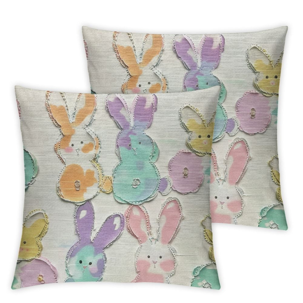 Nawypu Easter Pillow Covers Easter Decorations Colorful Bunny Rabbit Throw Pillows Spring ...