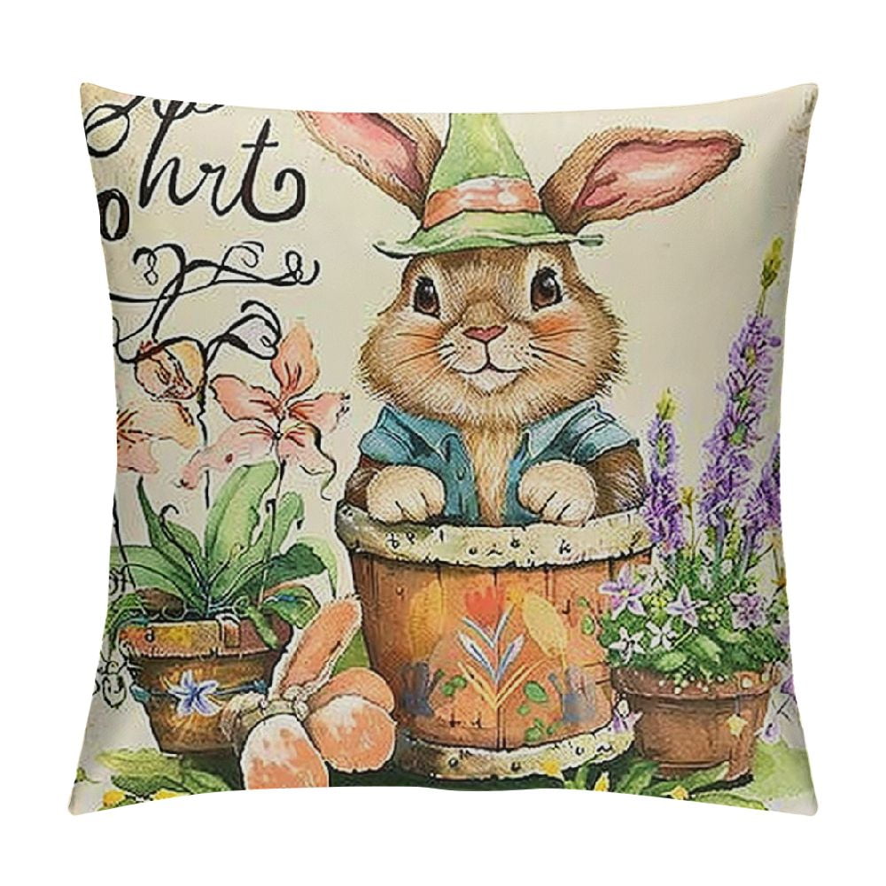 Nawypu Easter Pillow Covers Happy Easter He is Risen Rabbits Bunny ...