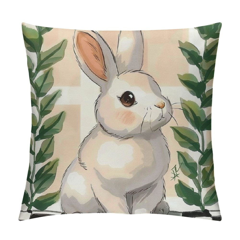 TIAOTIAOHOU Easter Pillow Covers - Happy Easter Plaid Rabbit Design ...
