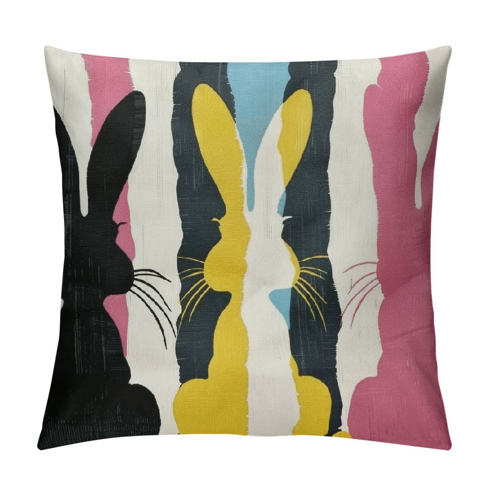 Nawypu Easter Pillow Covers Pink Yellow Blue Cute Bunny Stripes Spring ...