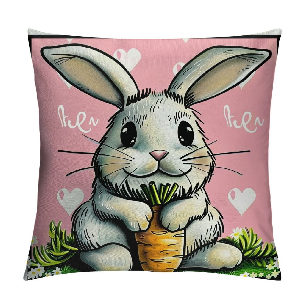 Nawypu Easter Pillow Covers Rabbit Bunny Carrot Pink Pillow Covers Peep ...