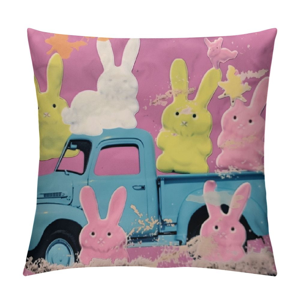 Nawypu Easter Pillow Covers, Rabbits Bunny Hello Peeps Truck Polka Dots ...