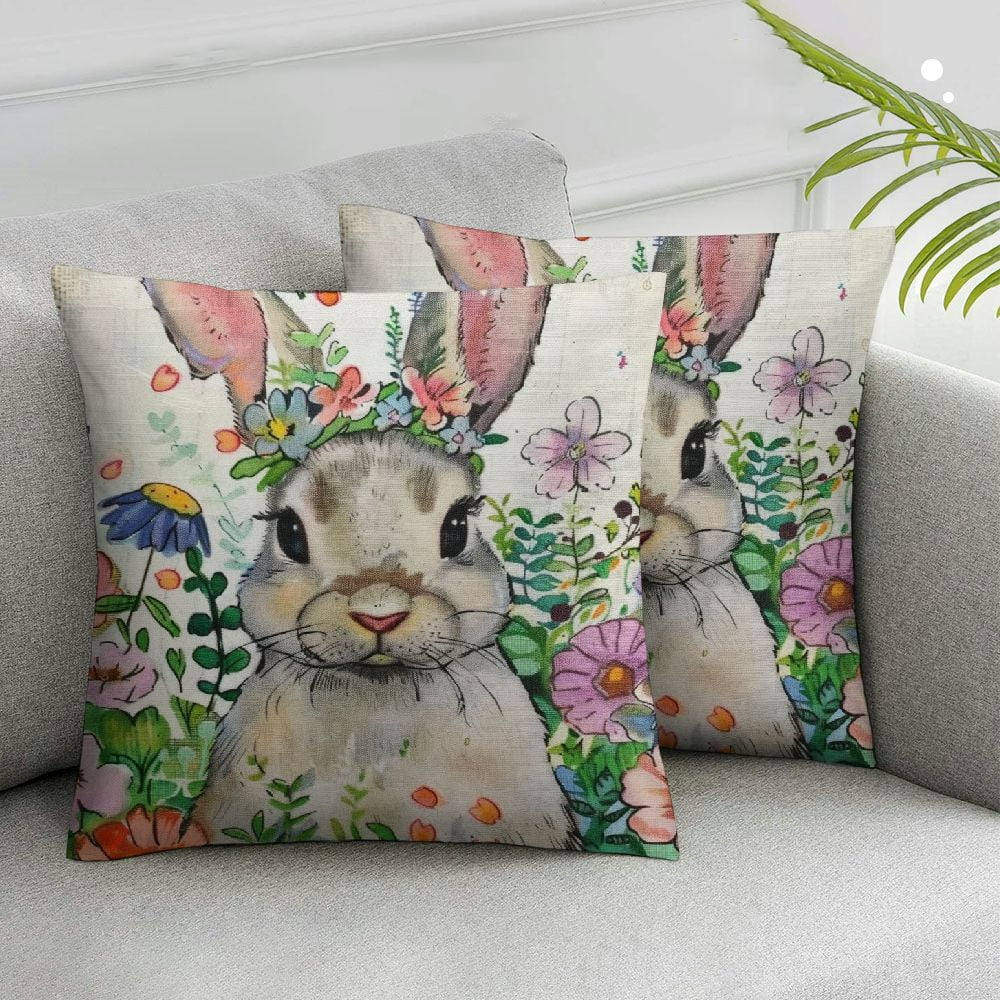 Nawypu Easter Pillow Covers Set of 2 Spring Cute Bunny Rabbit Carrot ...