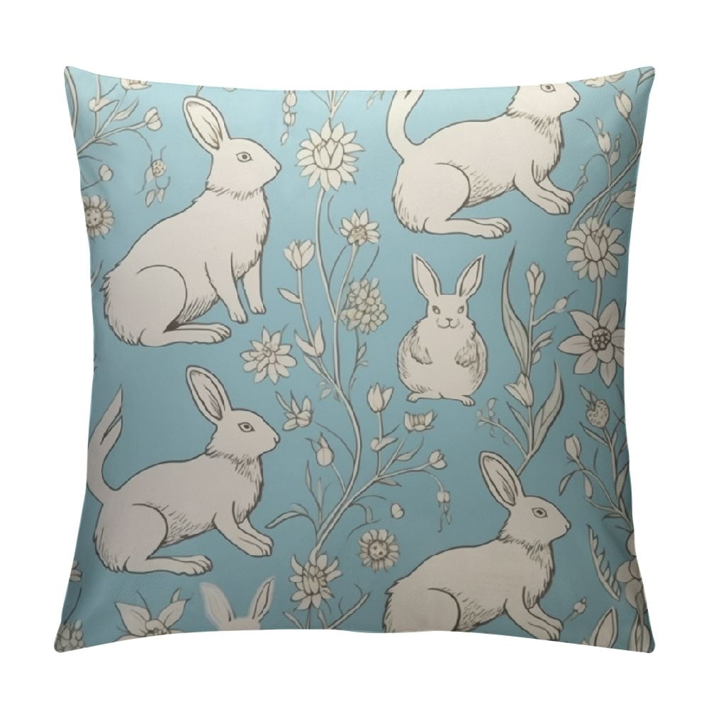 Nawypu Easter Pillow Covers Spring Bunny Rabbit and Floral Design, Soft ...