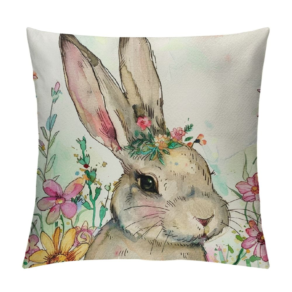 Nawypu Easter Pillow Covers Spring Floral Bunny Decorative Throw Pillow ...