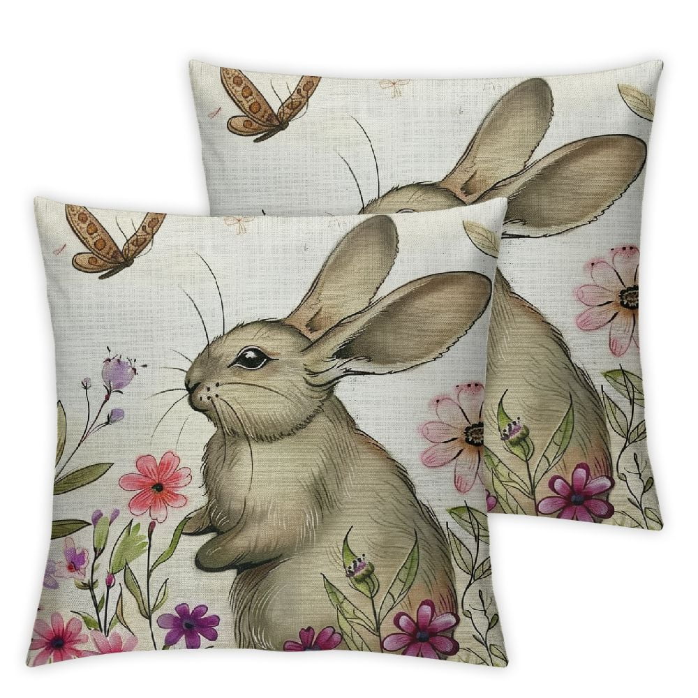 Nawypu Easter Pillow Covers Watercolor Easter Floral Bunny Rabbit ...