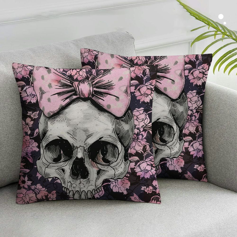Nawypu Easter Skull Throw Pillow Covers Set Of 2 Gothic Vintage Floral