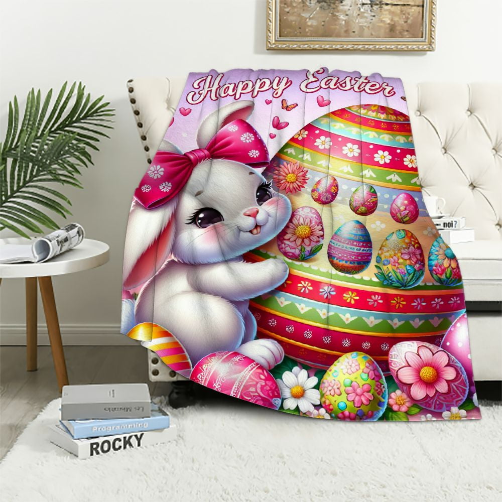 Nawypu Easter Throw Blanket Pink Easter Rabbit Bunny Egg Blanket Throw ...