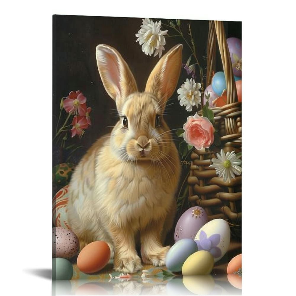 Nawypu Easter Wall Art Cute Bunny Poster Rabbit Easter Egg Gnome ...