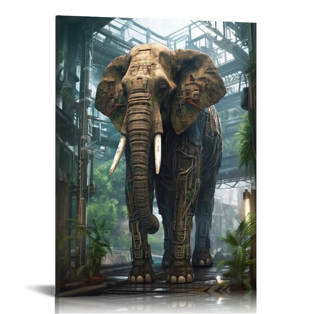 Nawypu Elephant Canvas Wall Art Cyberpunk Style Poster Print Artwork ...