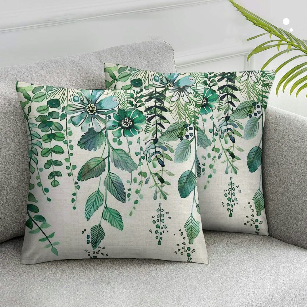Nawypu Eucalyptus Leaves Pillow Cover Blue Green Summer Flower Throw Pillow Case Greenery ...