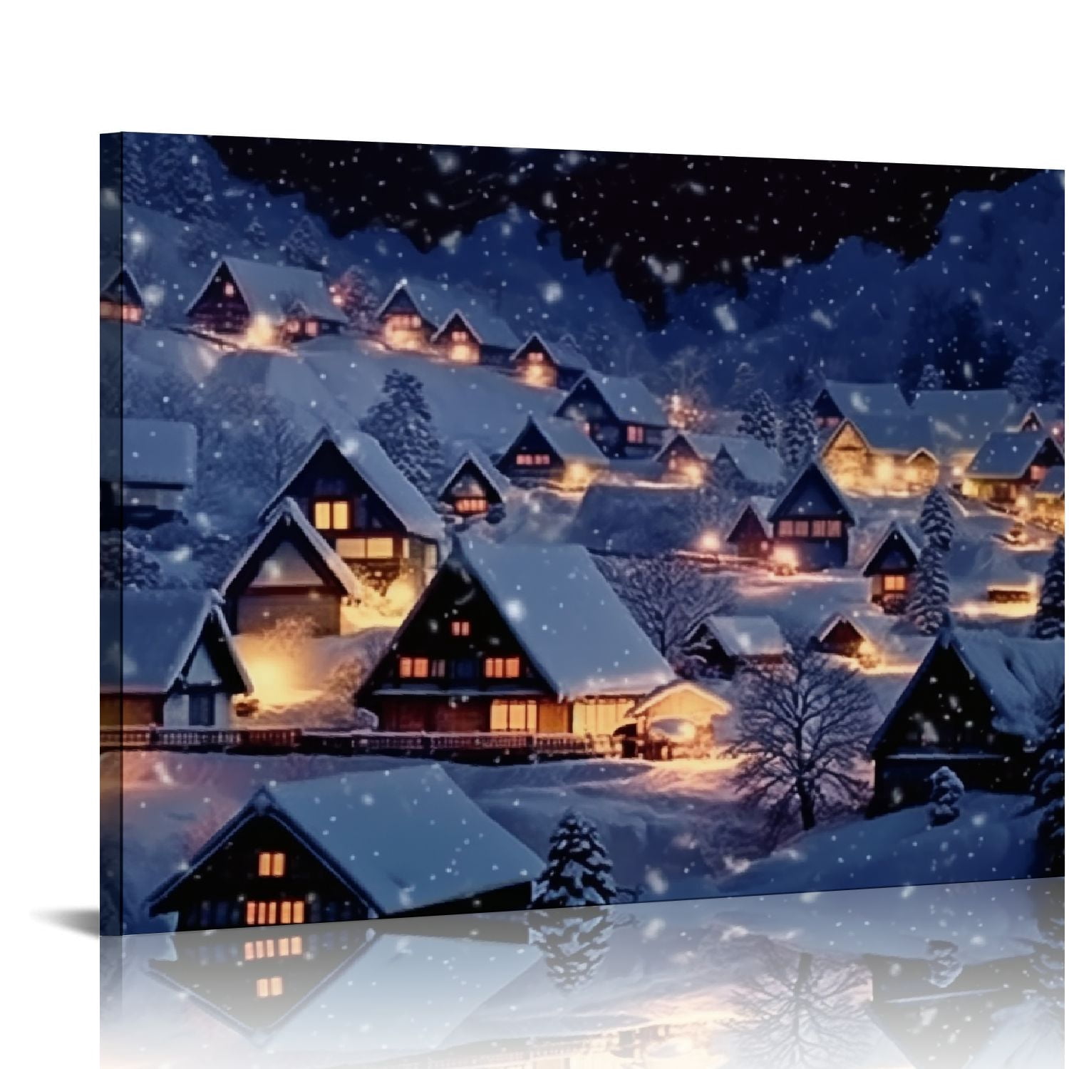 Nawypu - European Town Canvas Wall Art - Quiet Town in a Snowy Night ...