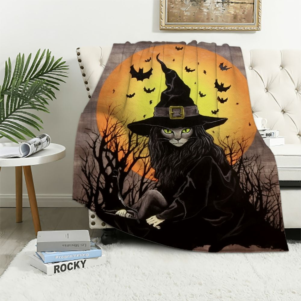 Nawypu Evil Wizard hat Cat Bat Printed Blankets, Double Sided Throw ...
