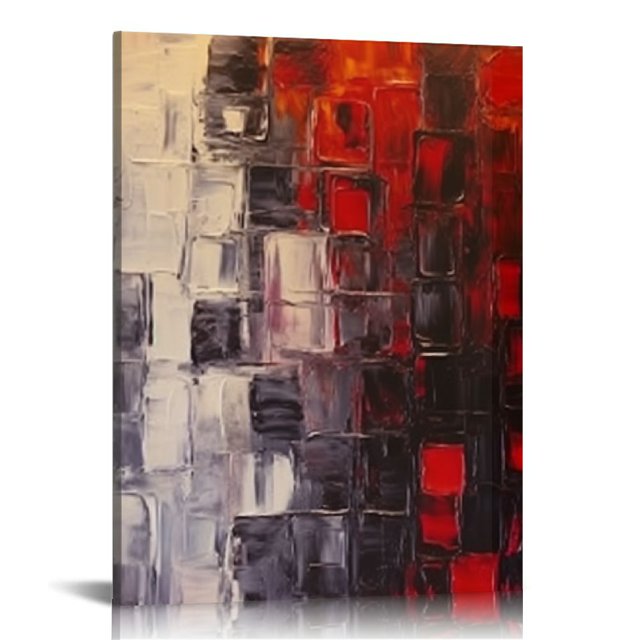 Nawypu Extra Large Red and White Abstract Canvas Wall Art Modern ...