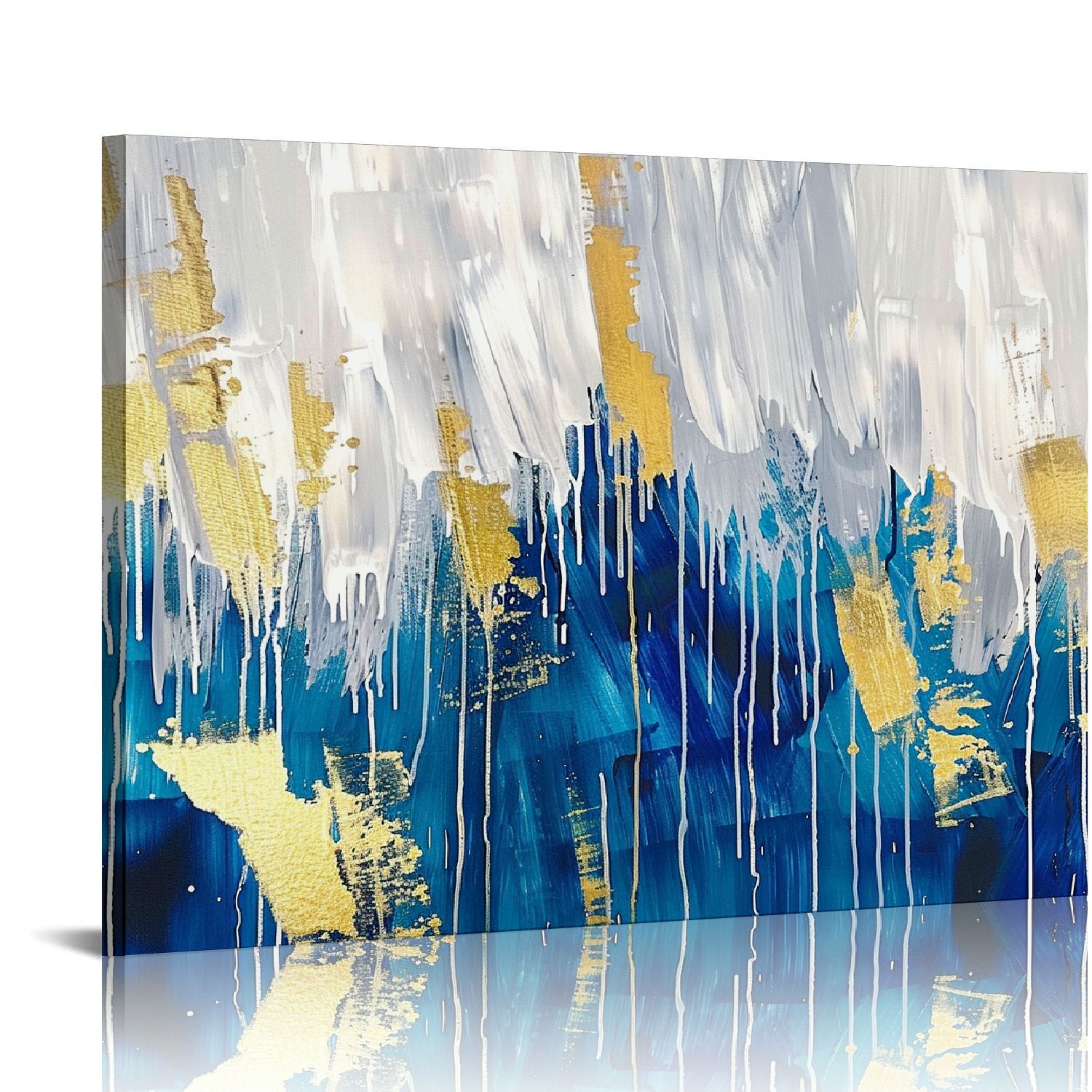 Nawypu FC3150 Abstract Wall Art Gold and Blue Canvas painting Artwork ...