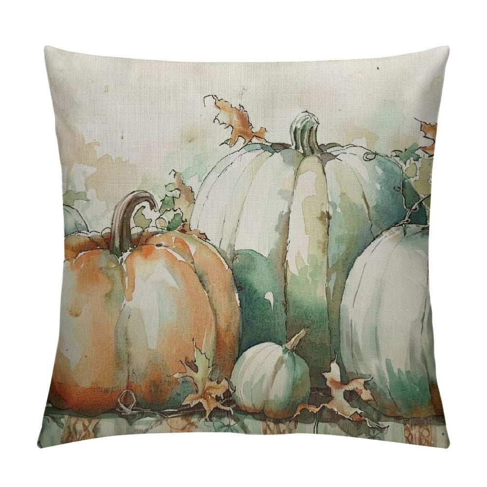 Nawypu Fall Pillow Covers Pumpkin Eucalyptus Leaves Watercolor Throw ...