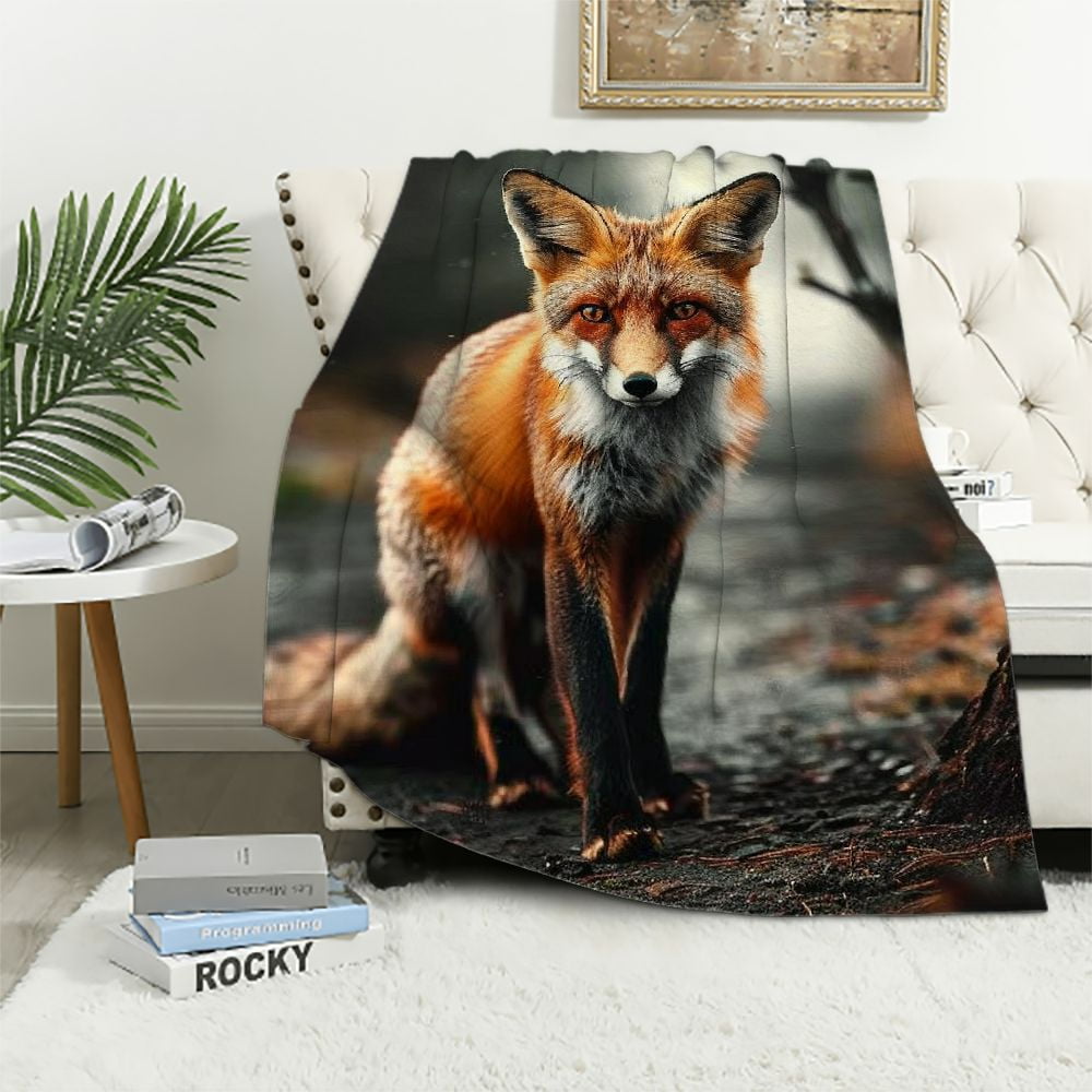 Nawypu Fall Throw Blanket Fox Sitting On Ground Soft Lightweight Cozy ...