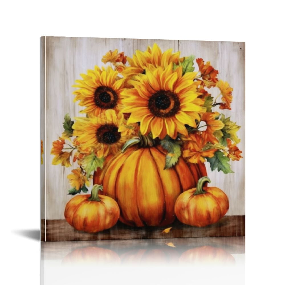 Nawypu Fall Wall Art Canvas Pumpkin Wall Decor Rustic Farmhouse Fall ...