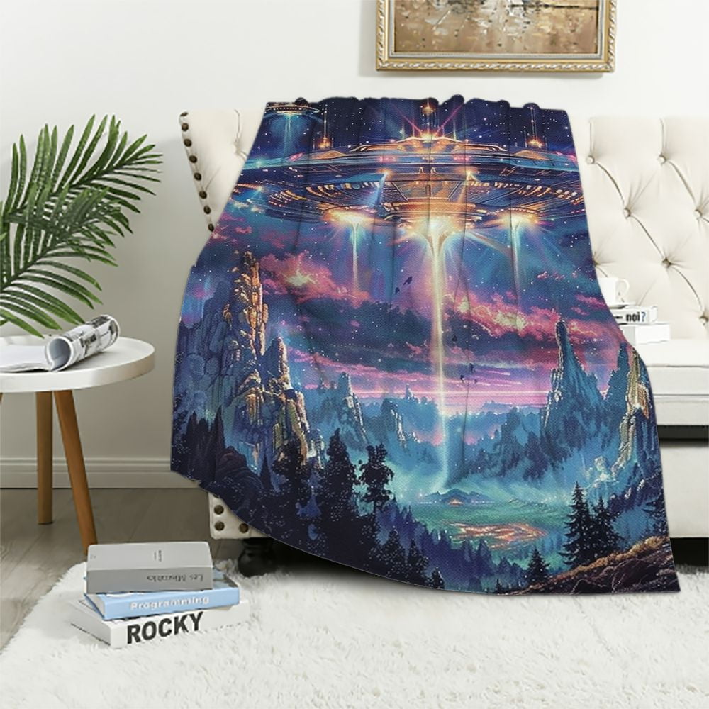 Nawypu Fantasy Galaxy Alien Theme UFO Blanket Bed Plush Soft Flannel ...
