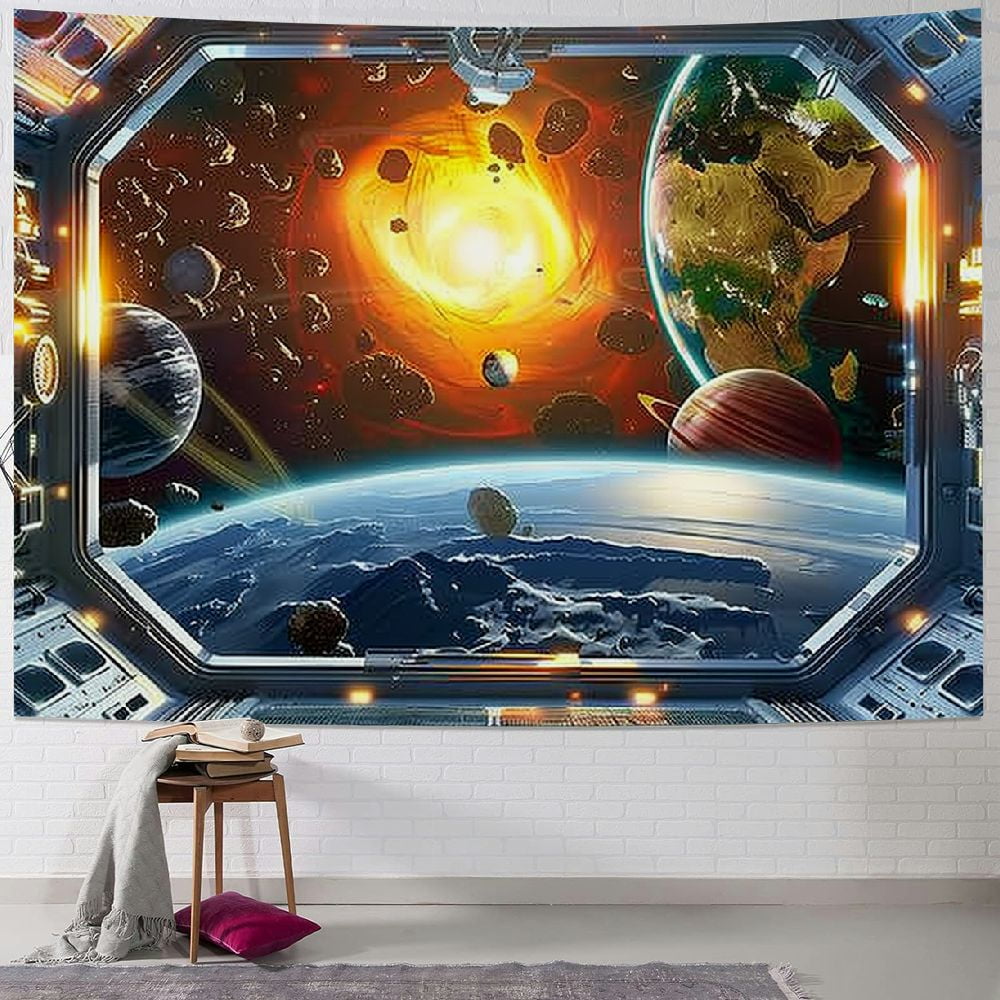 Nawypu Fantasy Space Tapestry Spaceship Interior Tapestry Window View ...