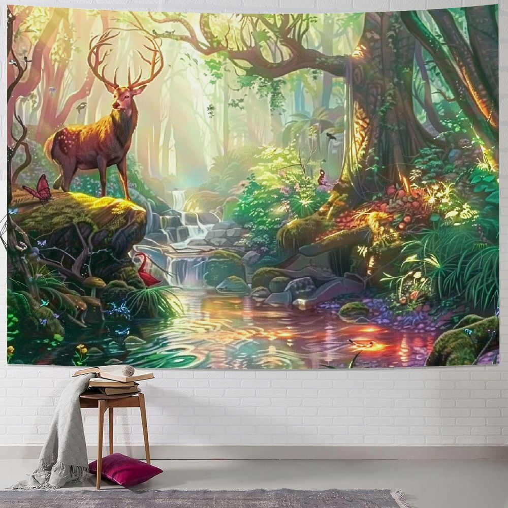 Nawypu Fantasy Tapestry Magic Tree Enchanted Forest Elk Wall Hanging ...