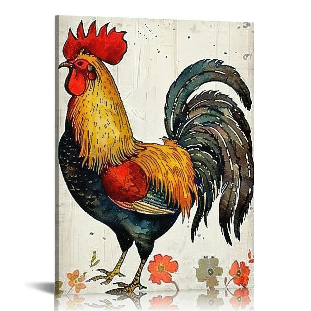 Nawypu Farm Animal Canvas Chicken Wall Art Hen Rooster Painting Rustic ...