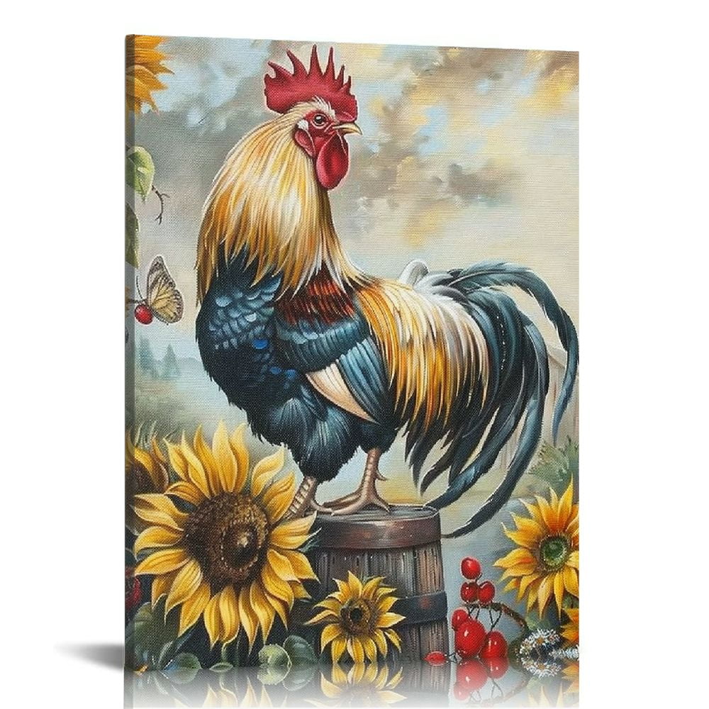 Nawypu Farm Rooster Sunflowers Kitchen Canvas Wall Art Farmhouse Animal ...