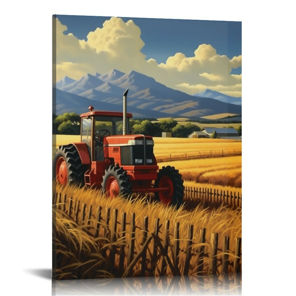 Nawypu Farm Wall Art Canvas Picture,Tractor in Field Framed Wall Art Picture Canvas Print with ...