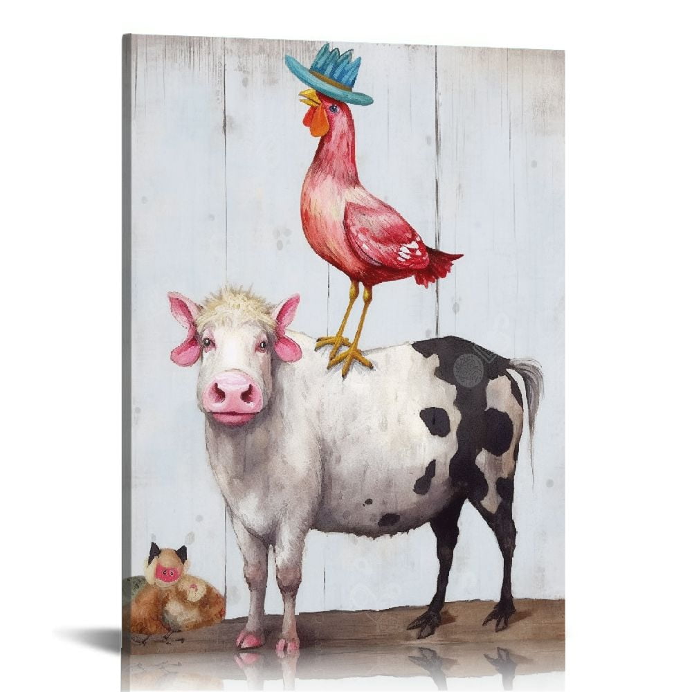 Nawypu Farmhouse Animals Canvas Wall Art: Rooster Pig Cow Wall Decor ...